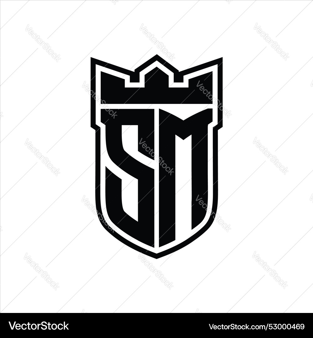 Sm logo shield shape with geometric crown inside Vector Image