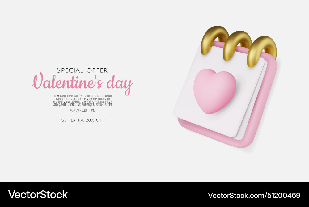 Valentines day holiday gift card with notepad Vector Image