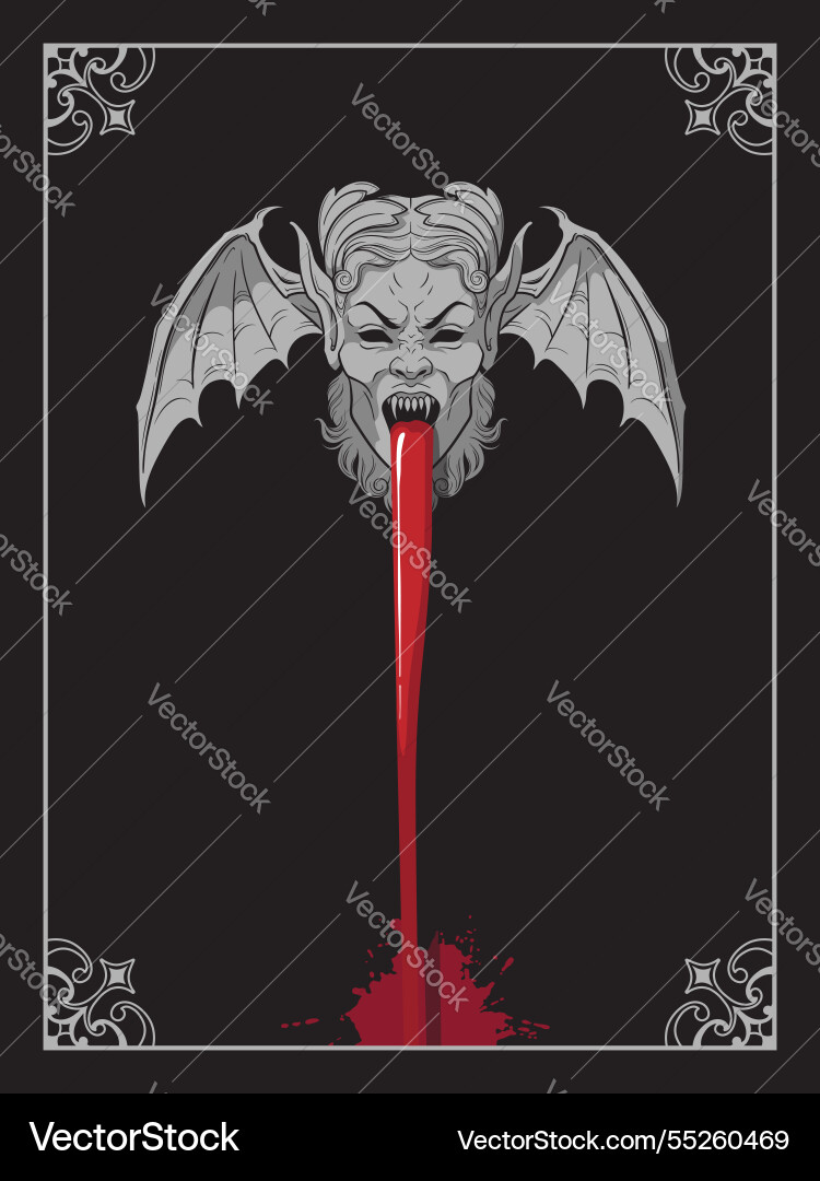 Vampire head with wings stone element fountain Vector Image