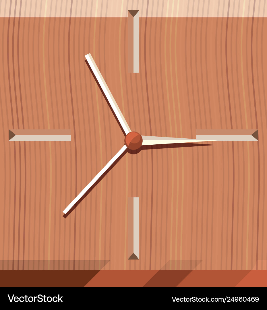 Wooden square clock on white background Royalty Free Vector