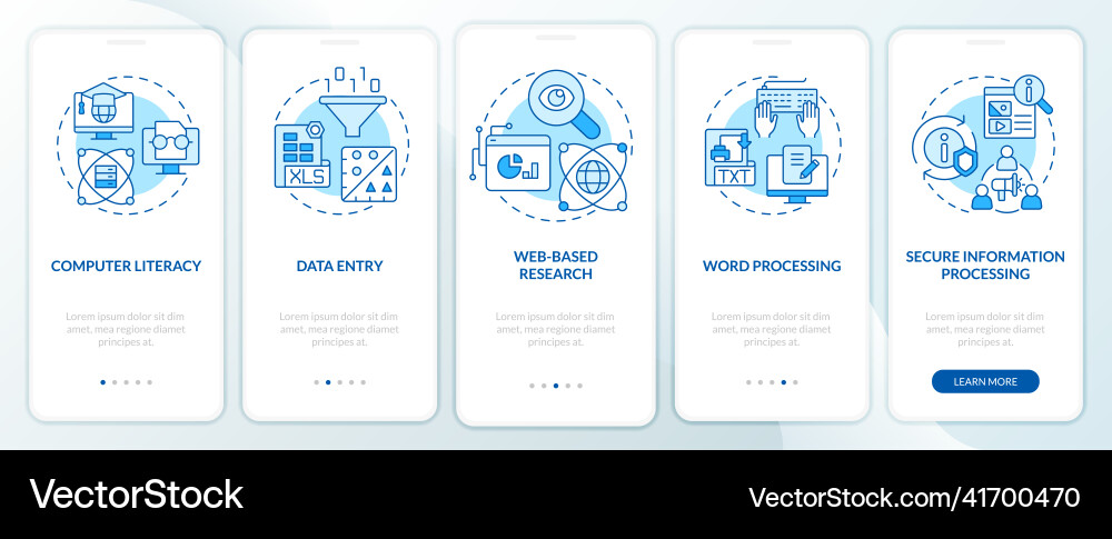 Basic digital skills blue onboarding mobile app Vector Image