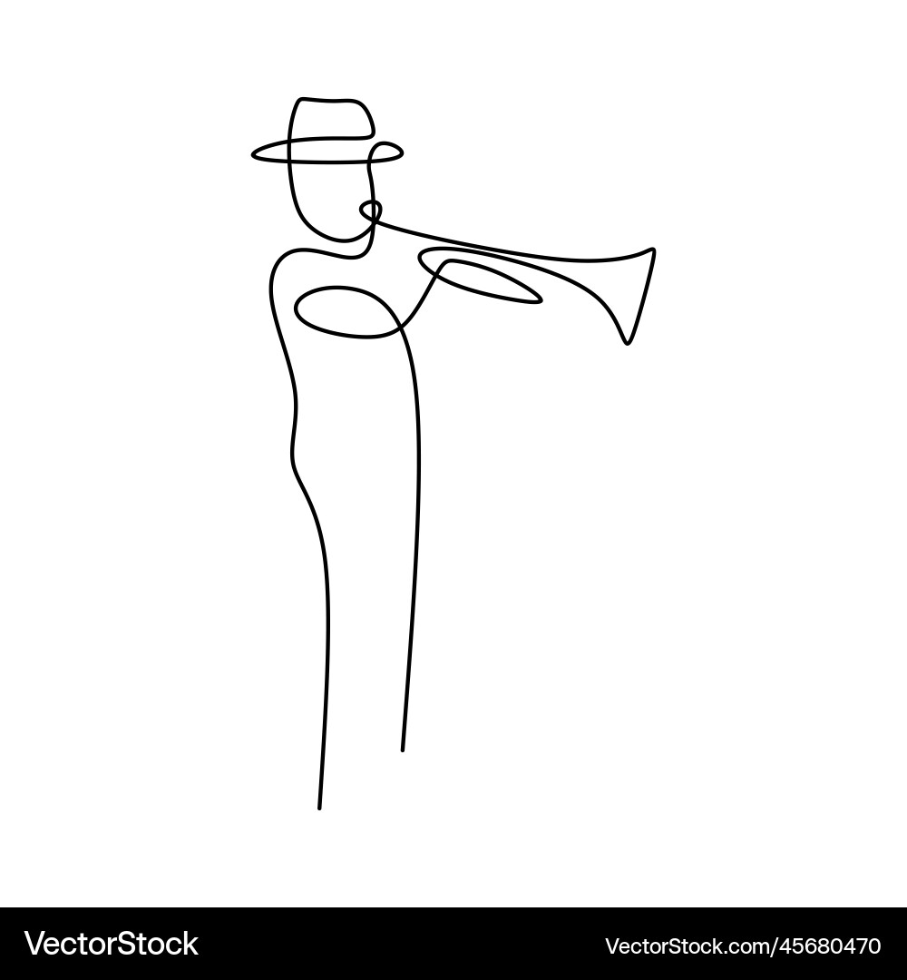 Continuous line drawings playing trumpets Vector Image
