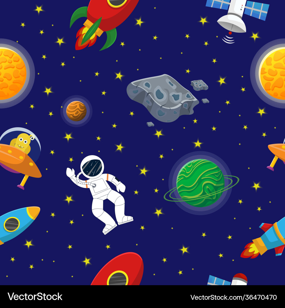 Flat cartoon style funny galaxy seamless Vector Image