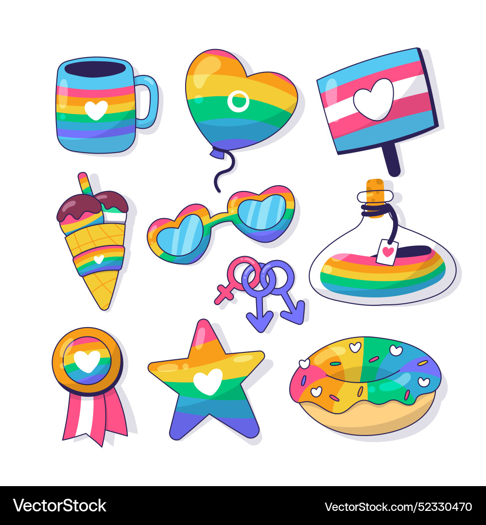 Hand drawn pride month lgbt elements collection Vector Image