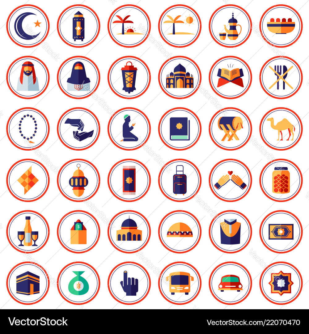 Muslim and islam themed icons Royalty Free Vector Image