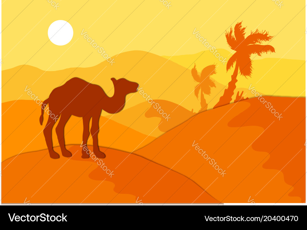 Sand desert with camel Royalty Free Vector Image