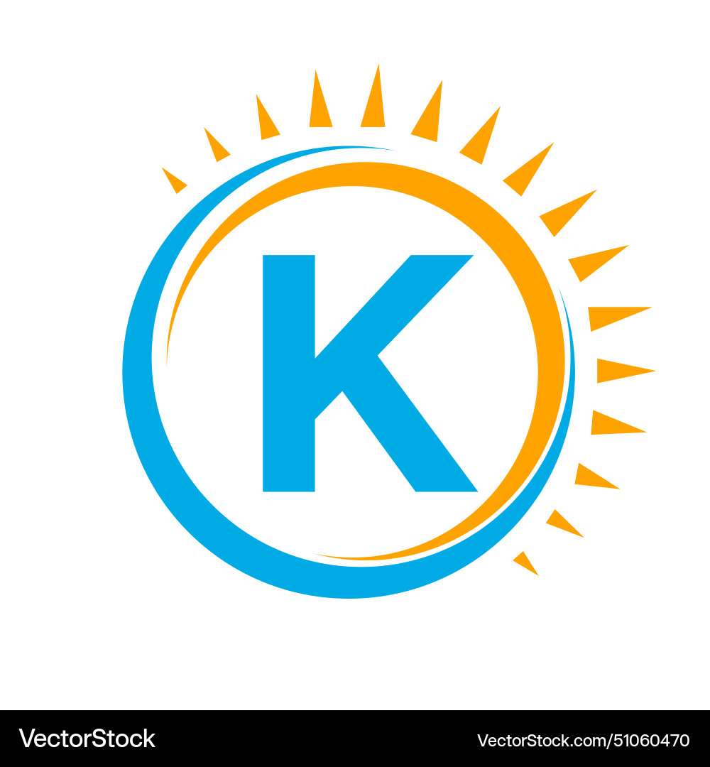 Solar logo on letter k concept with sun icon Vector Image