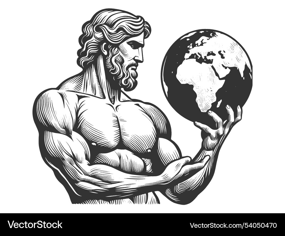 Muscle Man Carrying Earth Muscular Man Carrying Globe On Hi Res Stock