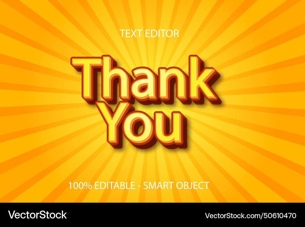 Thank you editable text effect 3 dimension emboss Vector Image