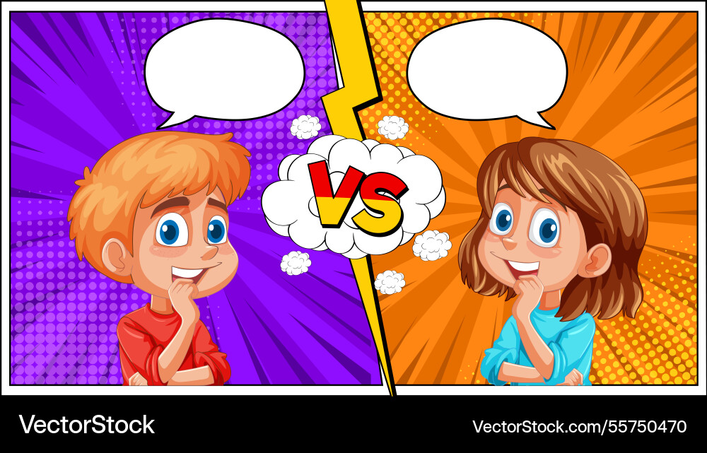 Two kids in a comic-style face-off Royalty Free Vector Image
