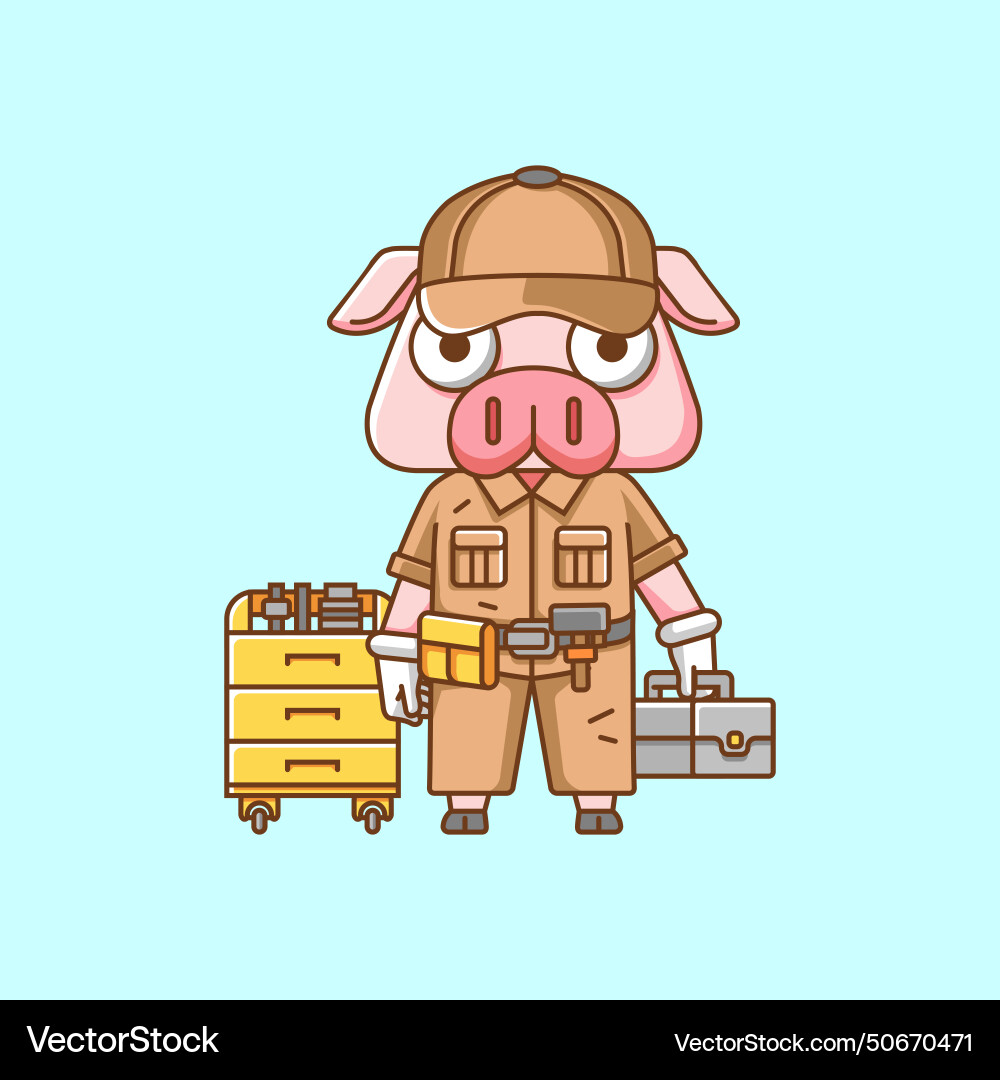 Cute pig mechanic with tool at workshop cartoon Vector Image