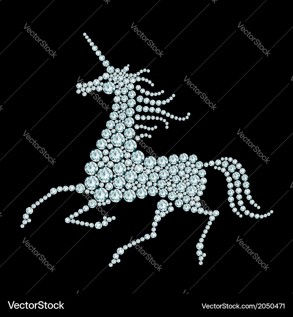 Diamond Unicorn Prancing with Jewels Royalty Free Vector