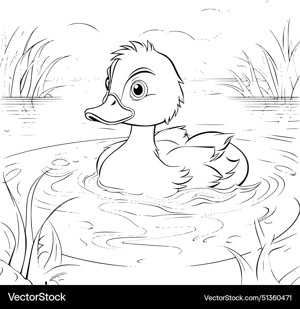 Duckling swims coloring pages for kids Royalty Free Vector