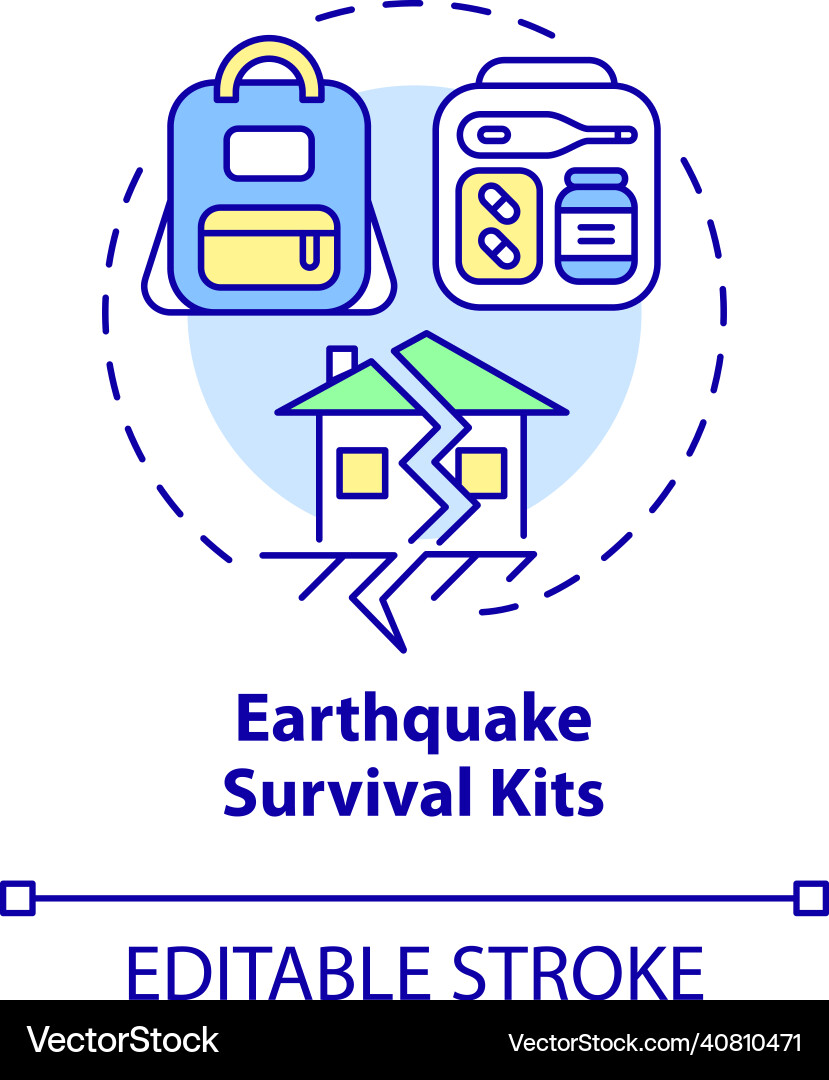 Earthquake survival kits concept icon Royalty Free Vector