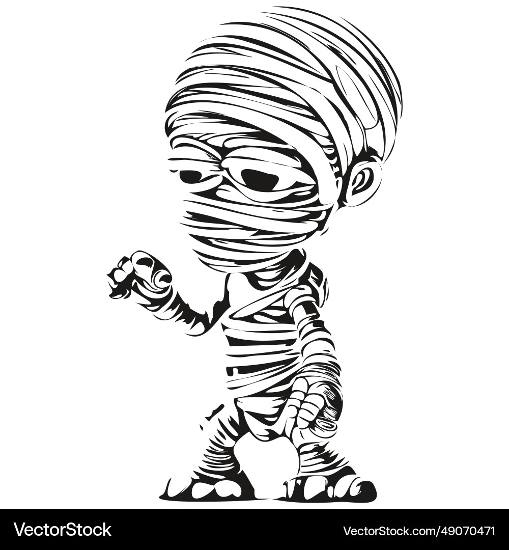 Spooky mummy portrait in black and white Vector Image