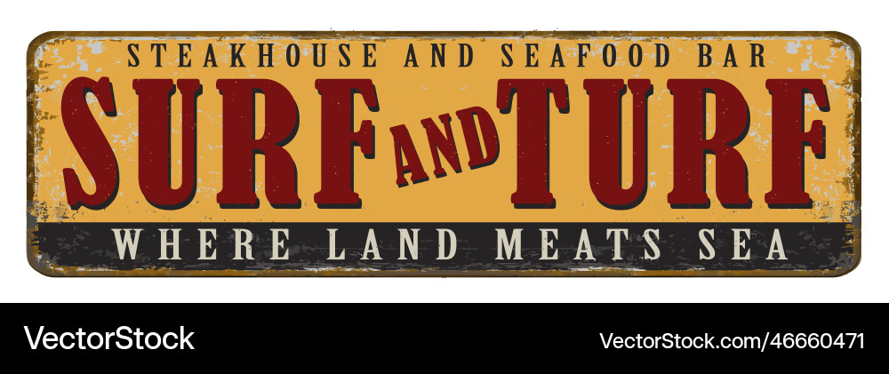 Surf and turf vintage rusty metal sign Royalty Free Vector