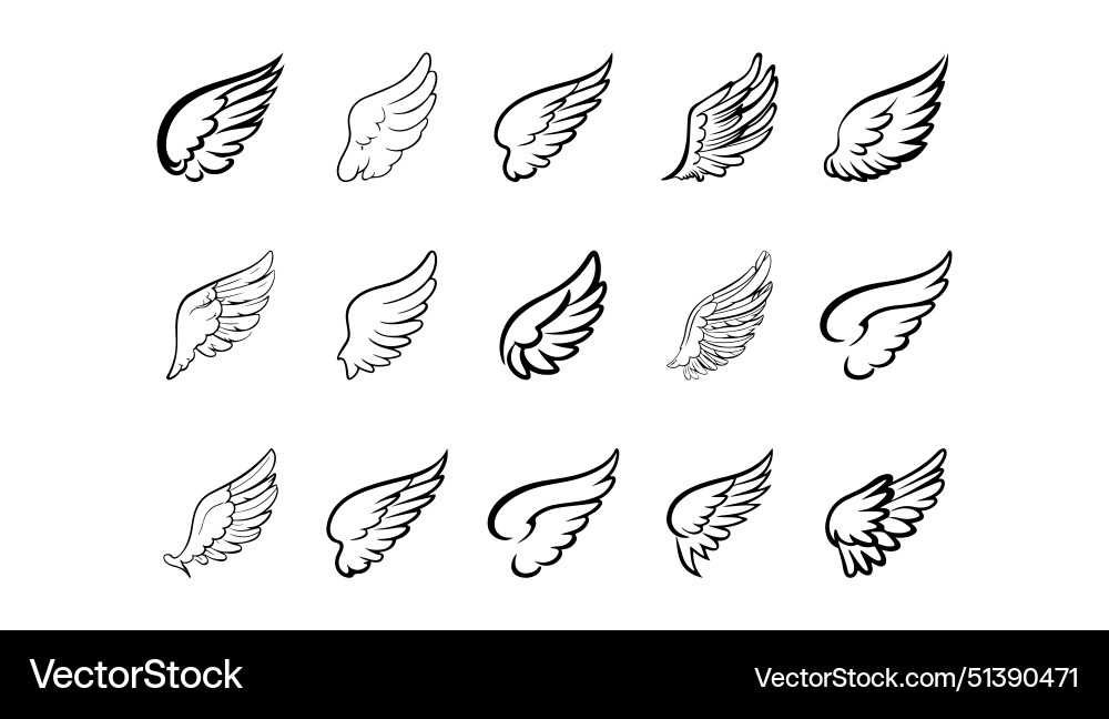 Wings collection black and white angel tattoo Vector Image