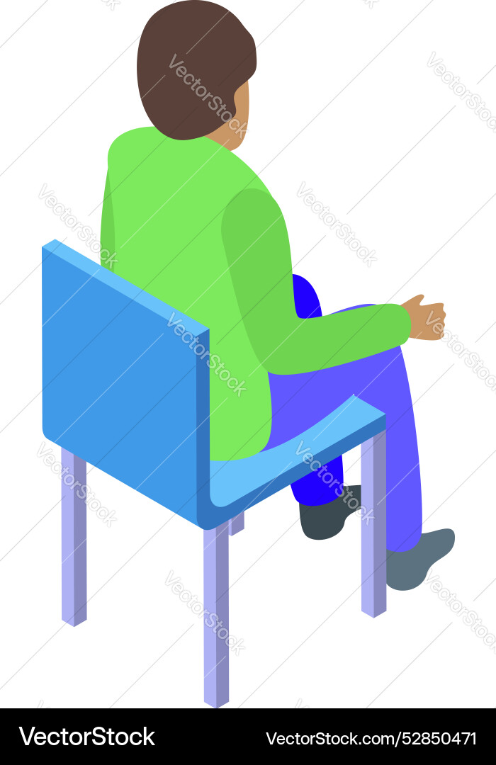 Young man sitting on chair back view isometric Vector Image