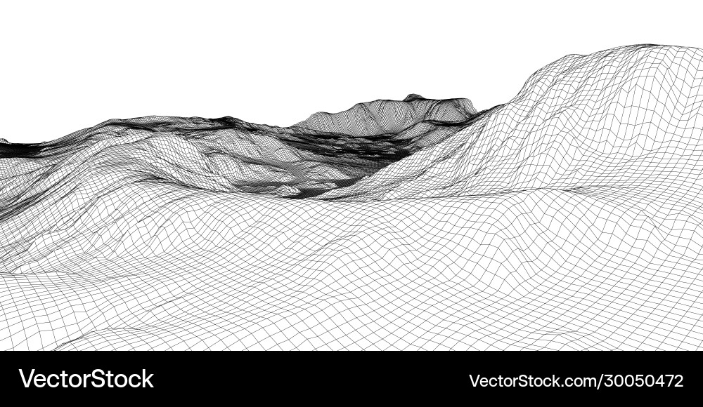 Abstract 3d wire-frame landscape blueprint style Vector Image