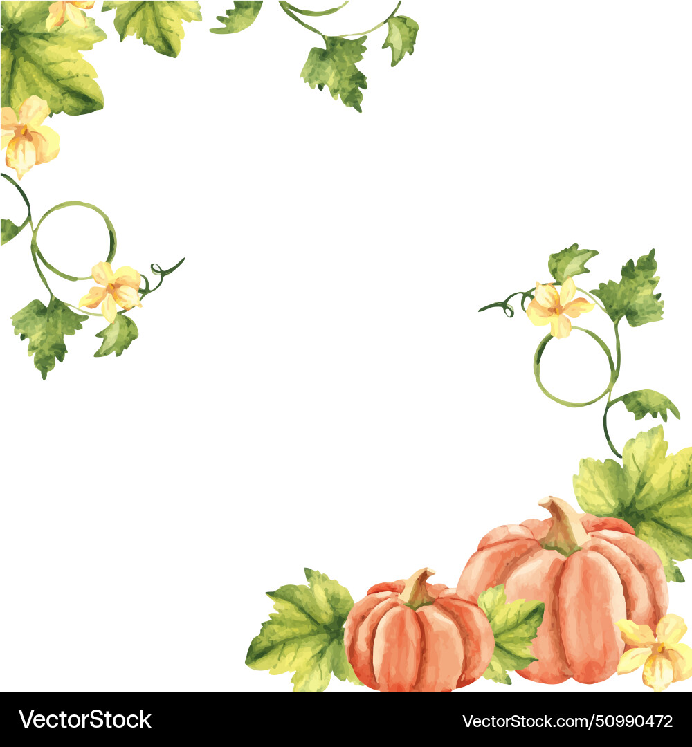 Autumn square frame border watercolor pumpkin Vector Image
