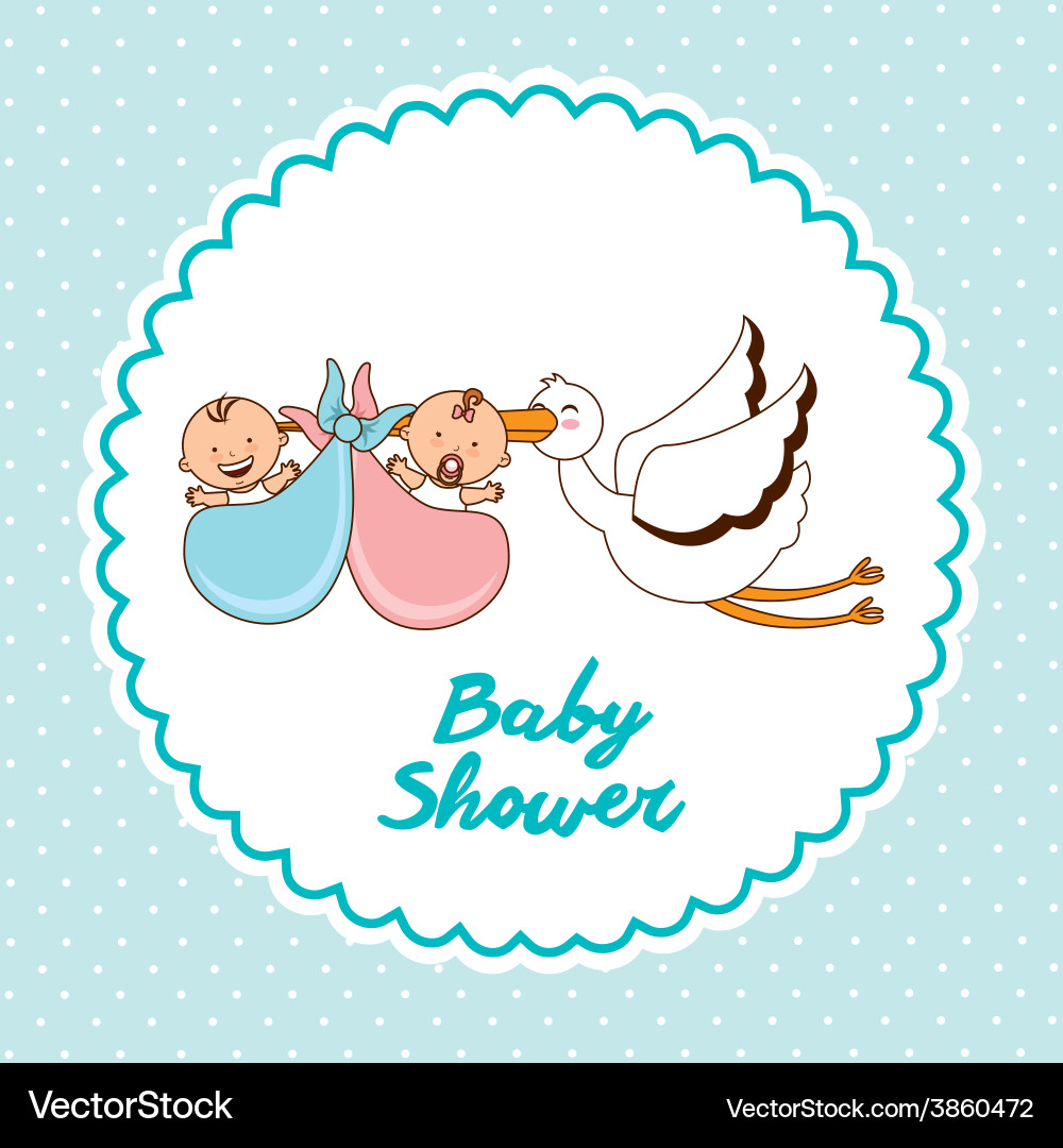 Vectores De Baby Shower Cute Baby Shower Stork Holding Baby Bag With