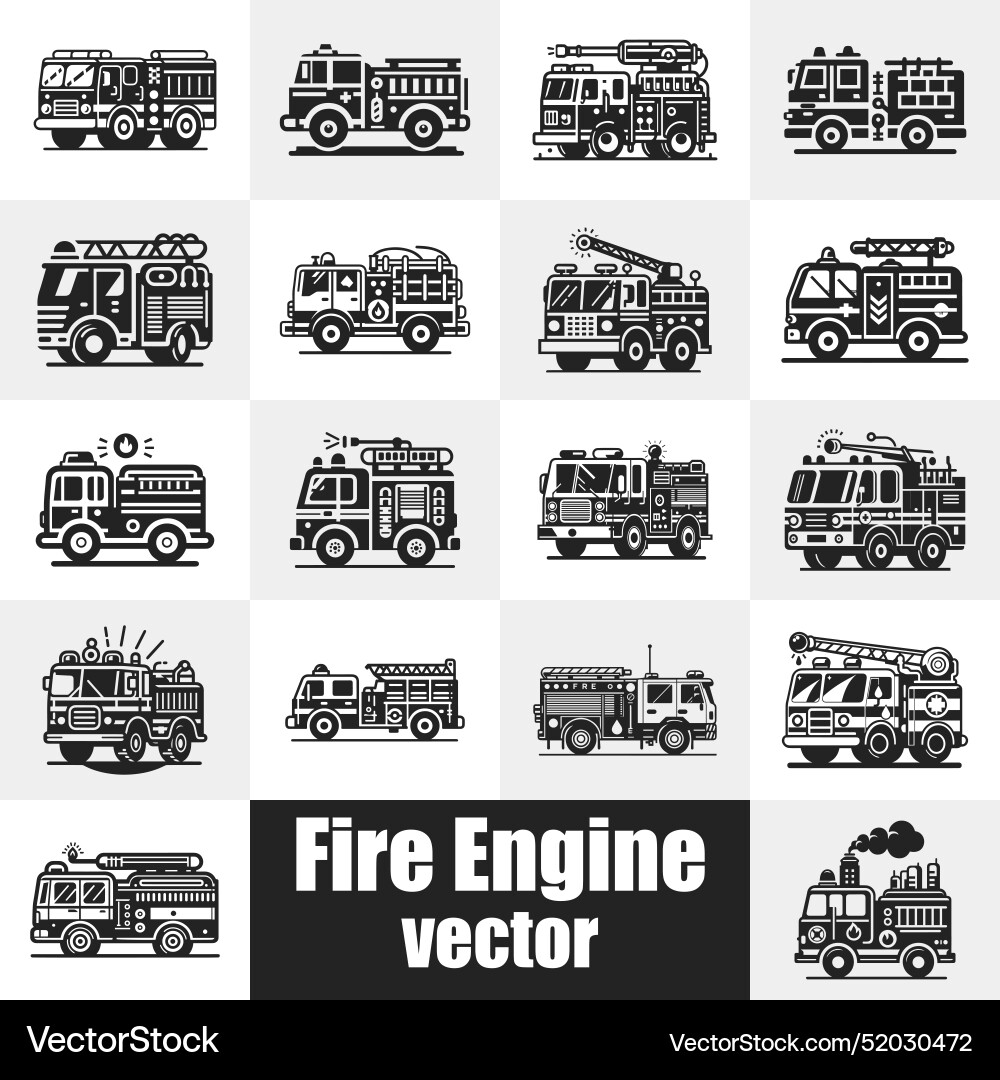 Clean fire engine silhouette precise set Vector Image