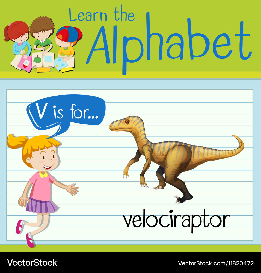 Flashcard letter v is for velociraptor Royalty Free Vector