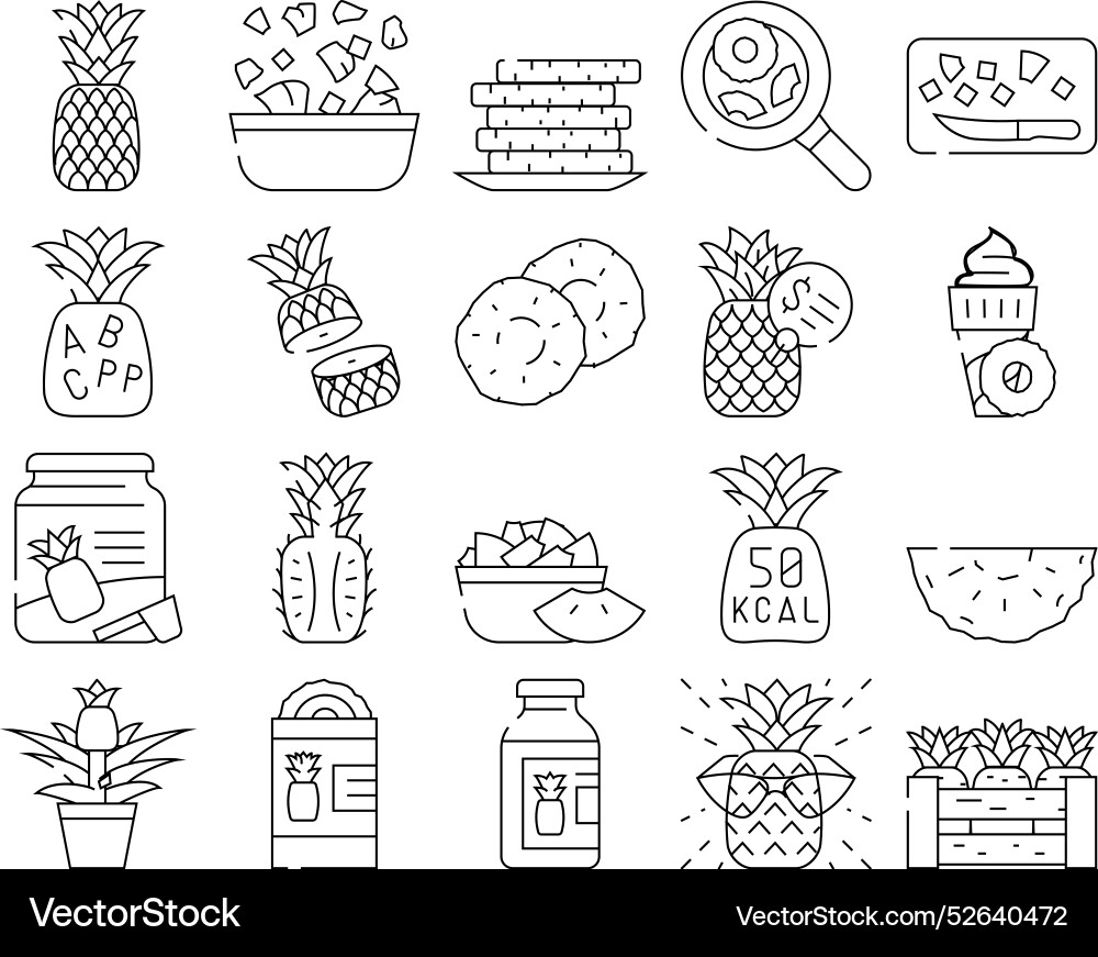 Fruit pineapple slice cut food icons set Vector Image