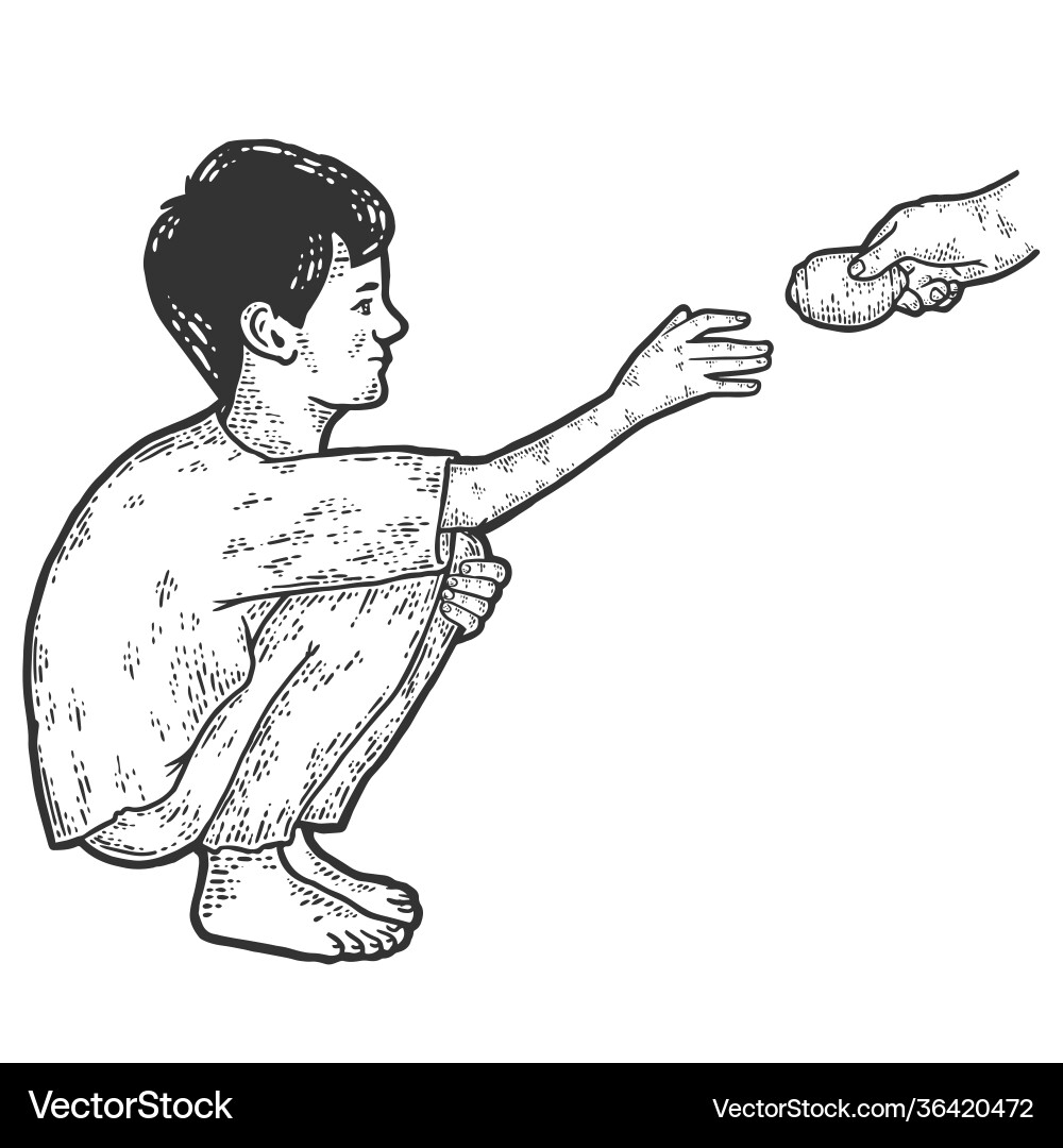 Poverty homeless boy pulls his hand for food Vector Image