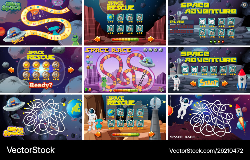 Set space themed board games Royalty Free Vector Image