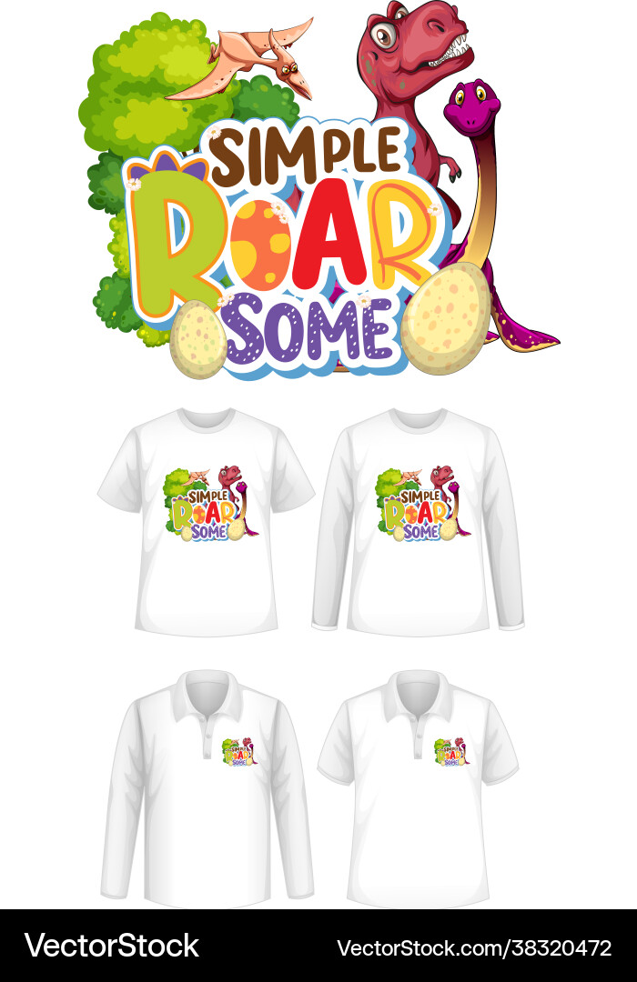 Simple roar some font and dinosaur cartoon Vector Image