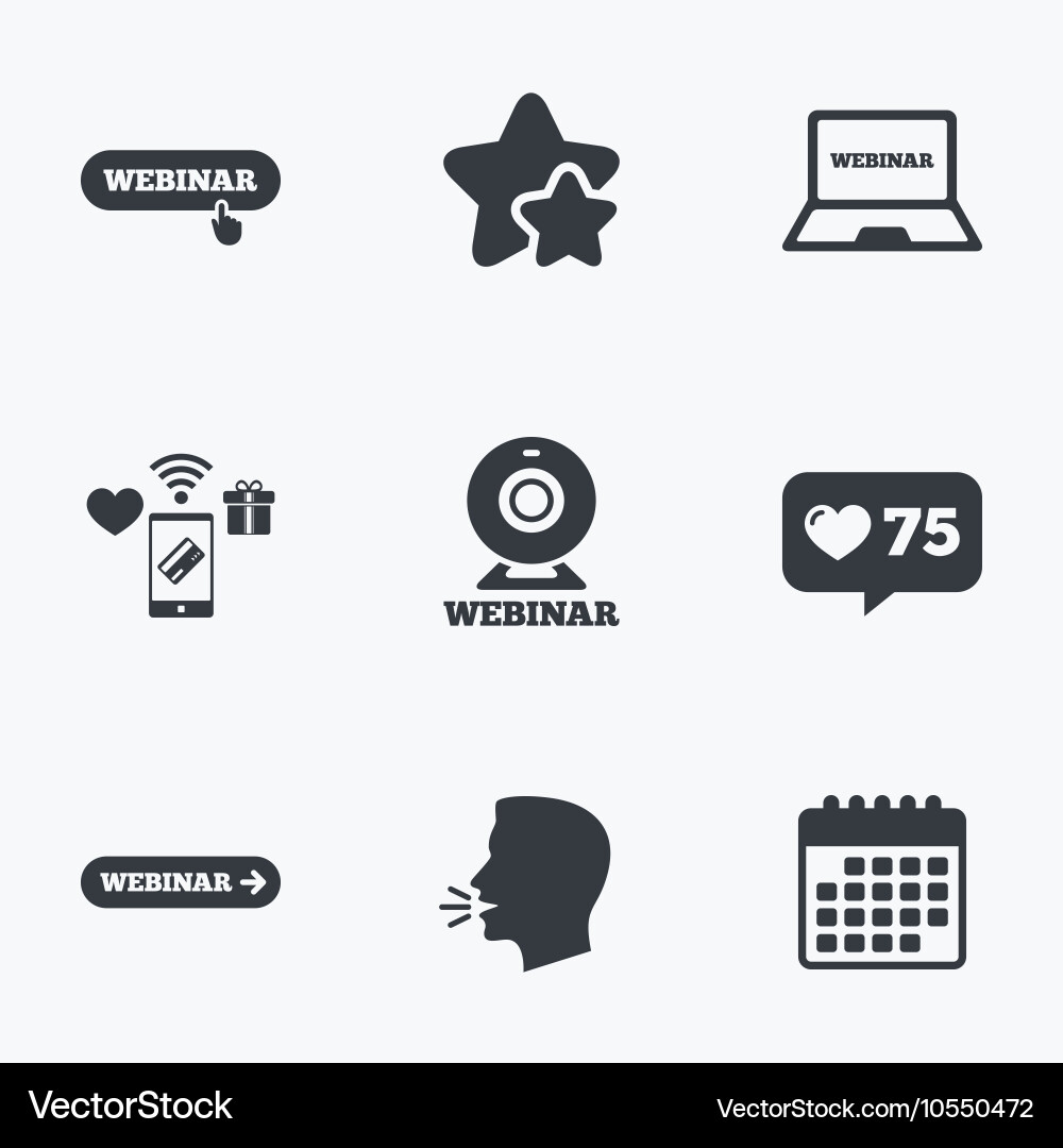 Webinar icons web camera and notebook pc signs Vector Image