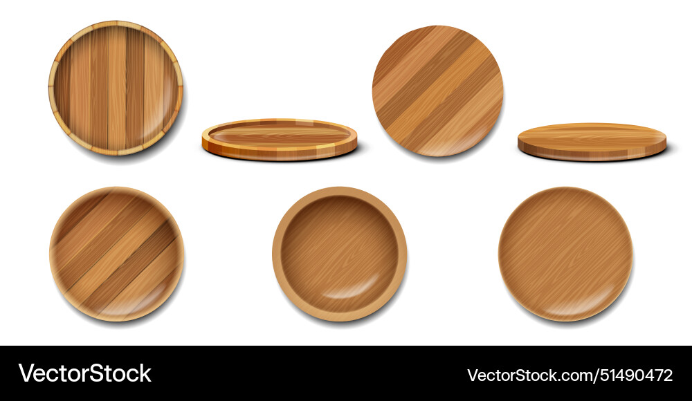 Wooden plates pizza boardsrealistic 3d set Vector Image