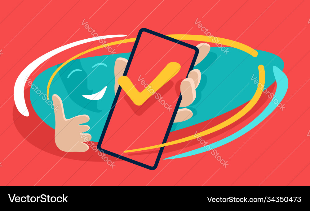 Phone in hands with check mark on display Vector Image