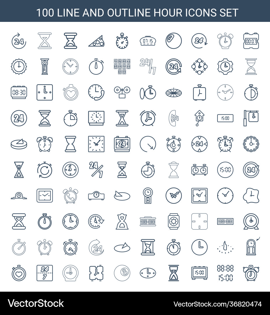 100 Stunden Icons Lizenzfreies Vektorbild - VectorStock