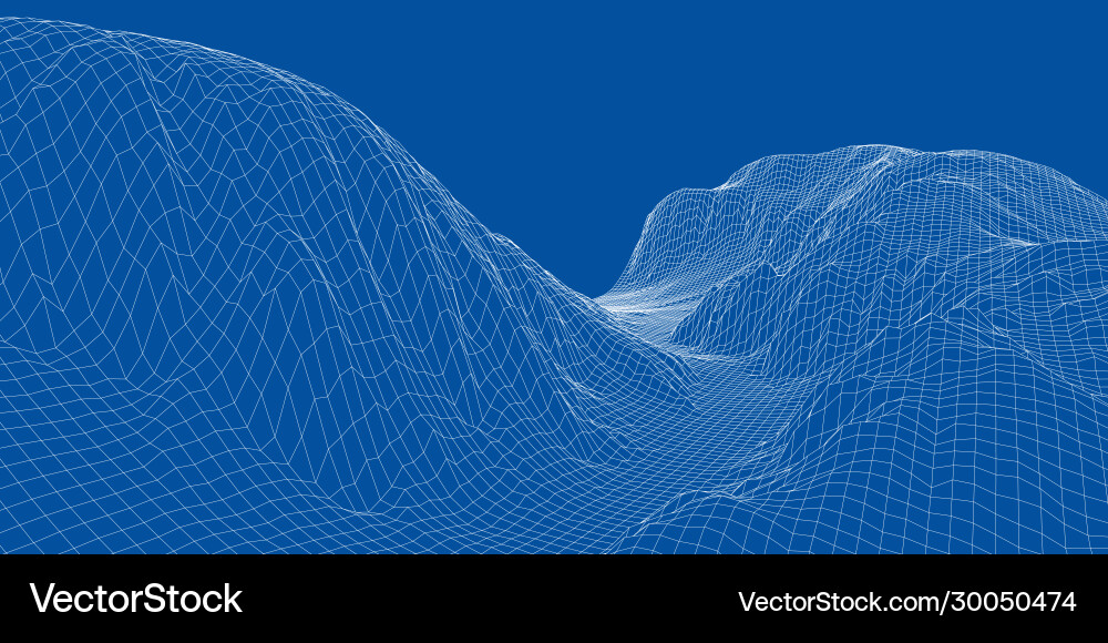 Abstract 3d wire-frame landscape blueprint style Vector Image