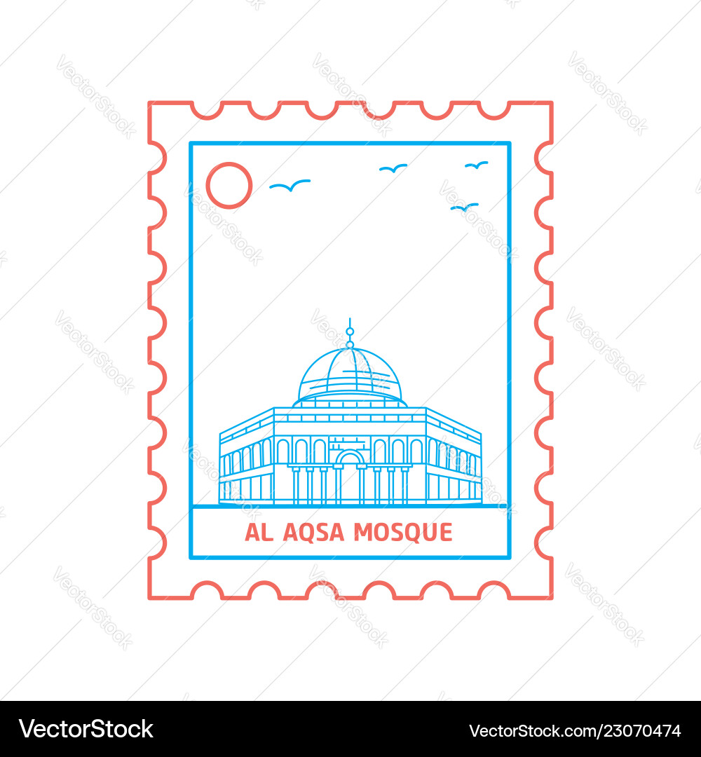 Al aqsa mosque postage stamp blue and red line Vector Image