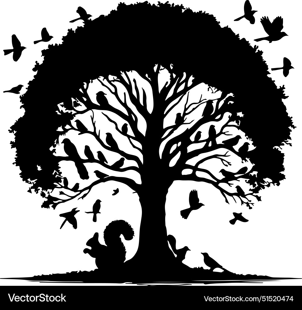 Beautiful tree silhouette white background Vector Image