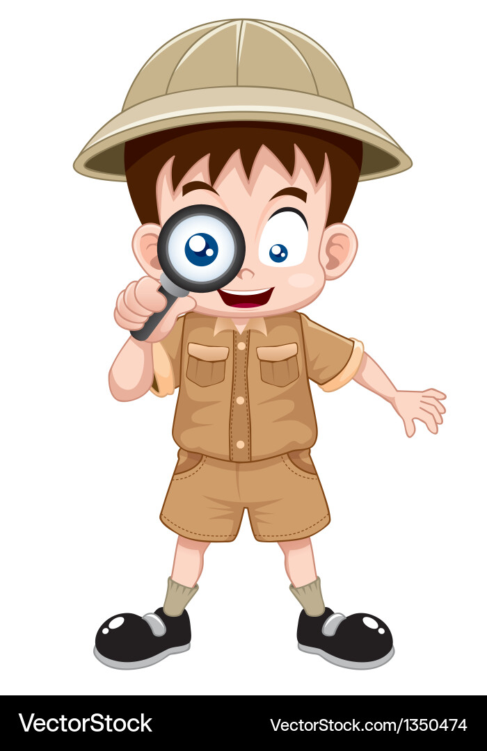 Boy scout with magnifying glass Royalty Free Vector Image
