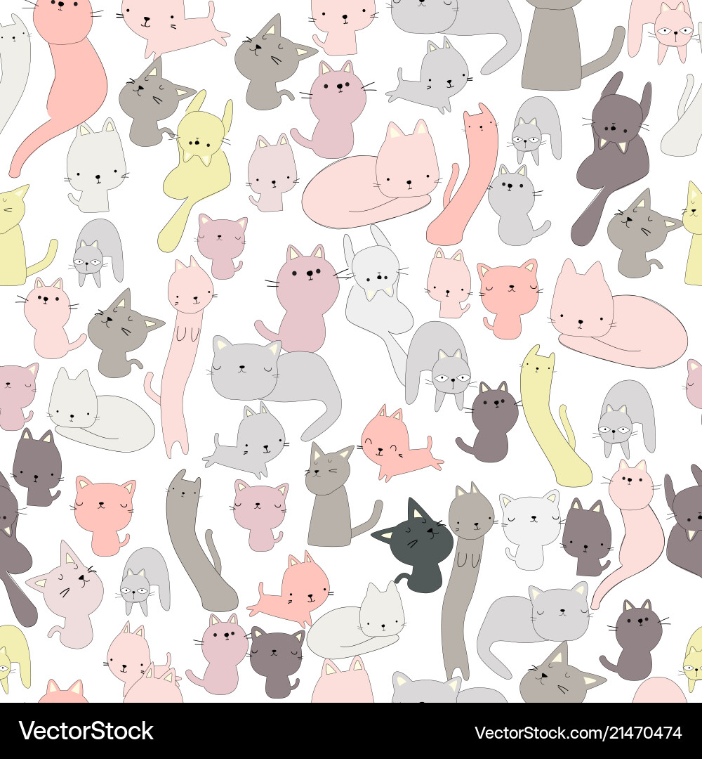 Cute cat character seamless pattern Royalty Free Vector