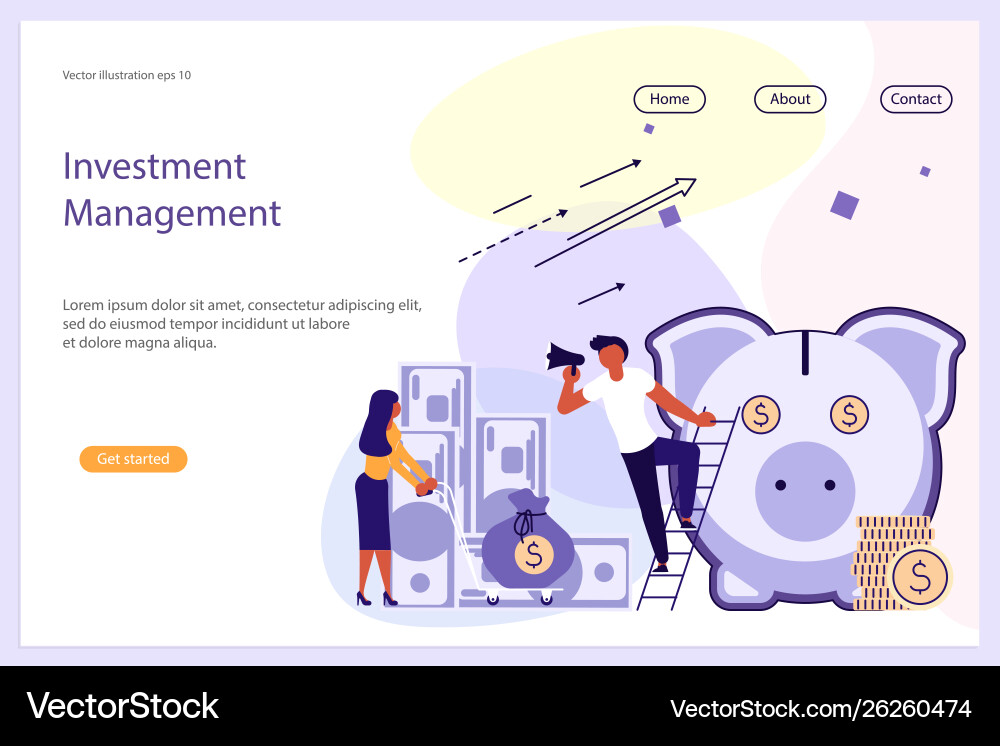 Investment management website template Royalty Free Vector