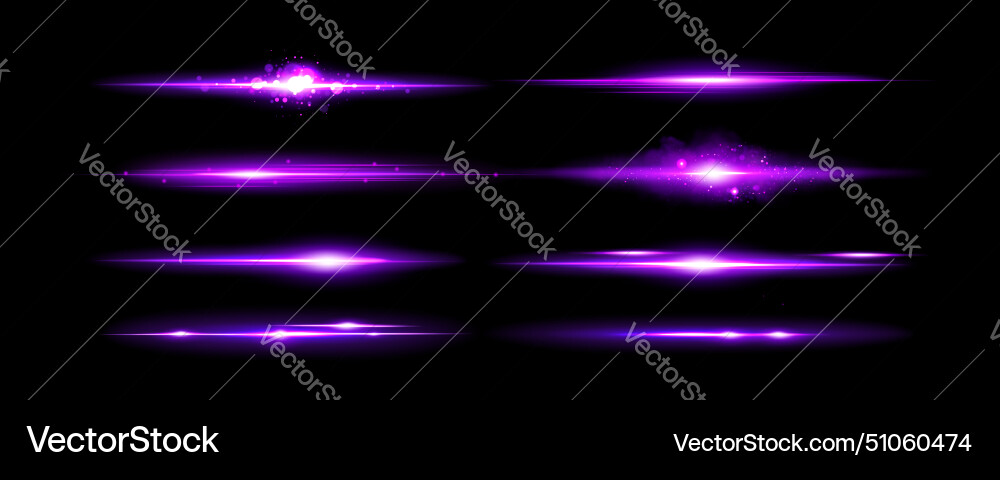 Purple light lines set isolated on black Vector Image