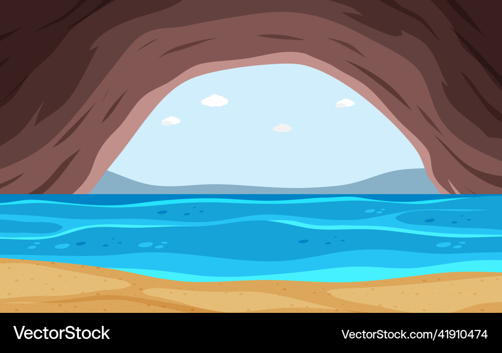 Sea cave background in cartoon style Royalty Free Vector