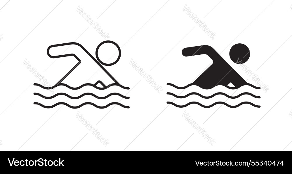 Swimmer filled and outlined icons on white Vector Image