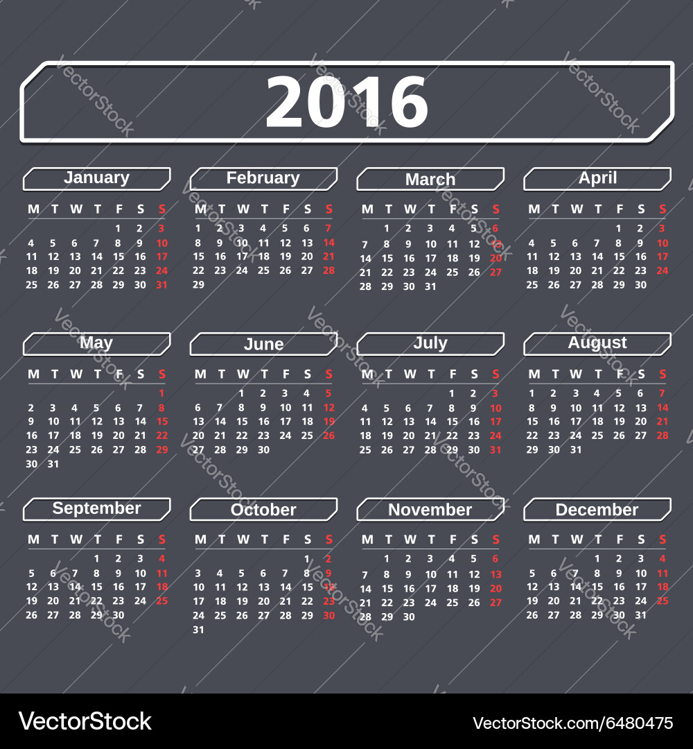 2016 calendar Royalty Free Vector Image - VectorStock