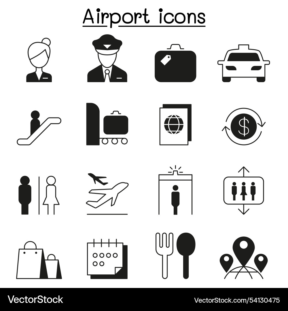 Airport and aviation icon set Royalty Free Vector Image