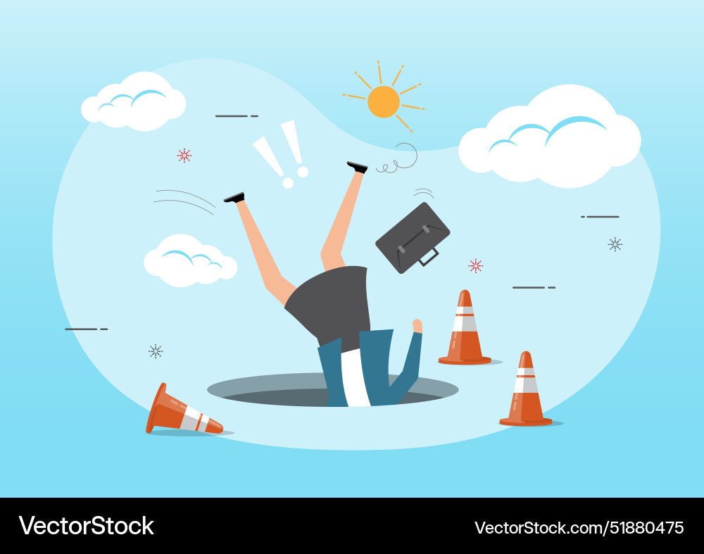 Businesswoman fall down into the pithole Vector Image