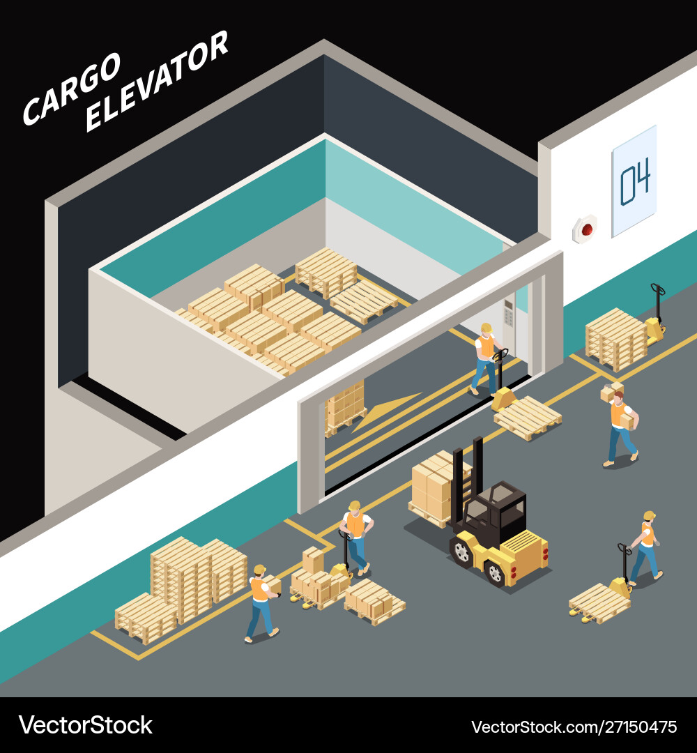 Cargo elevator isometric composition Royalty Free Vector