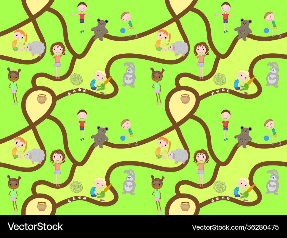 Cartoon map seamless pattern with roads and kids Vector Image