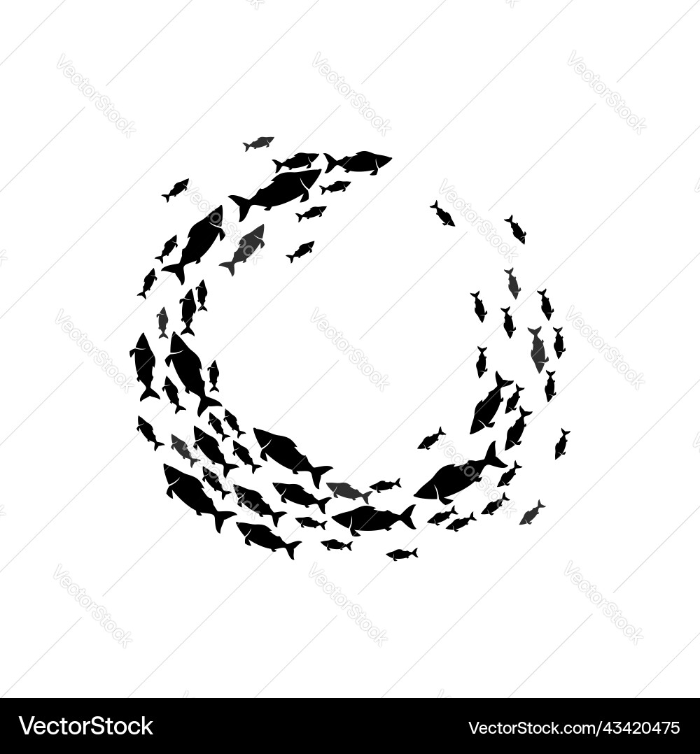 Fish school or shoal round frame cods silhouette Vector Image